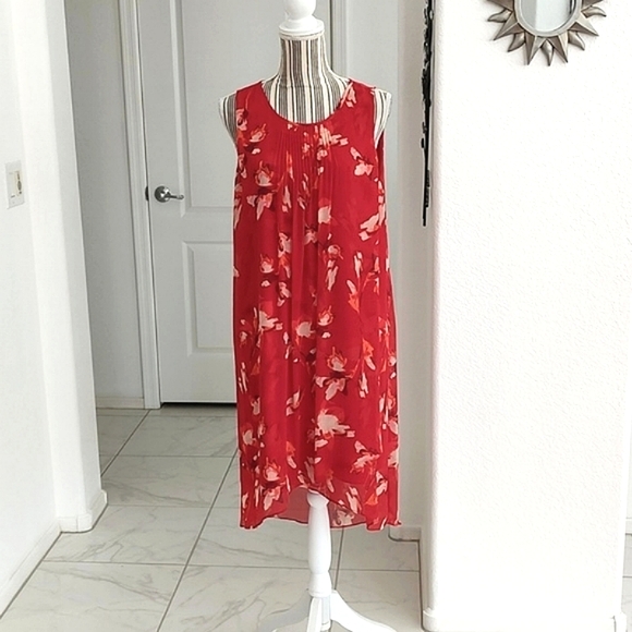 H by Halston | Dresses | H Halston Red Chiffon Sleeveless Floral Print ...